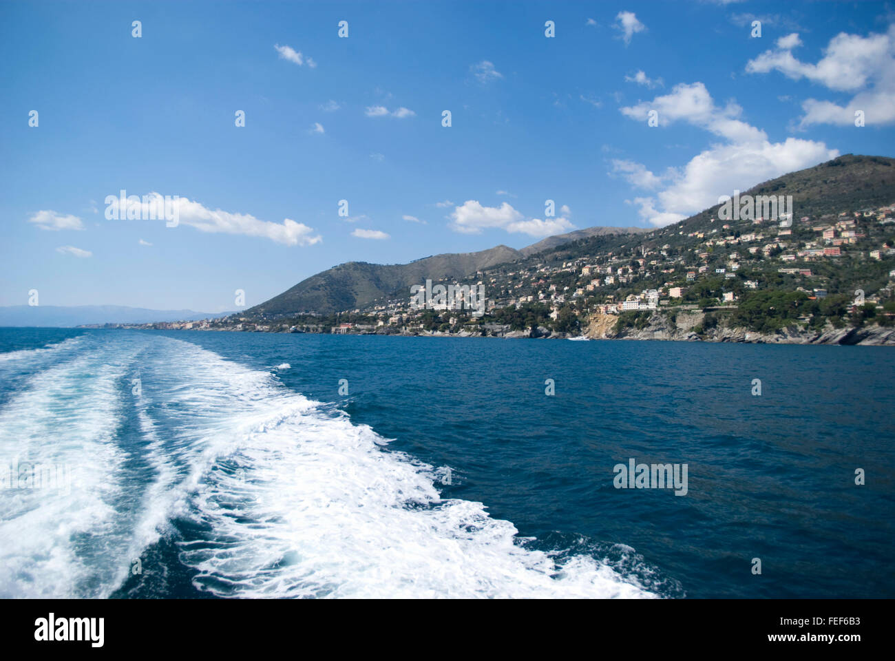 Italian Riviera. Motor boat ship wake Stock Photo - Alamy