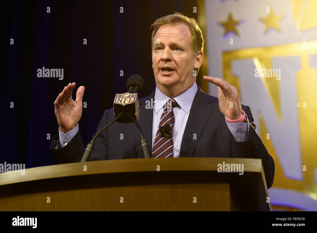 Friday, February 5, 2016: NFL Commissioner Roger Goodell speaks at a ...
