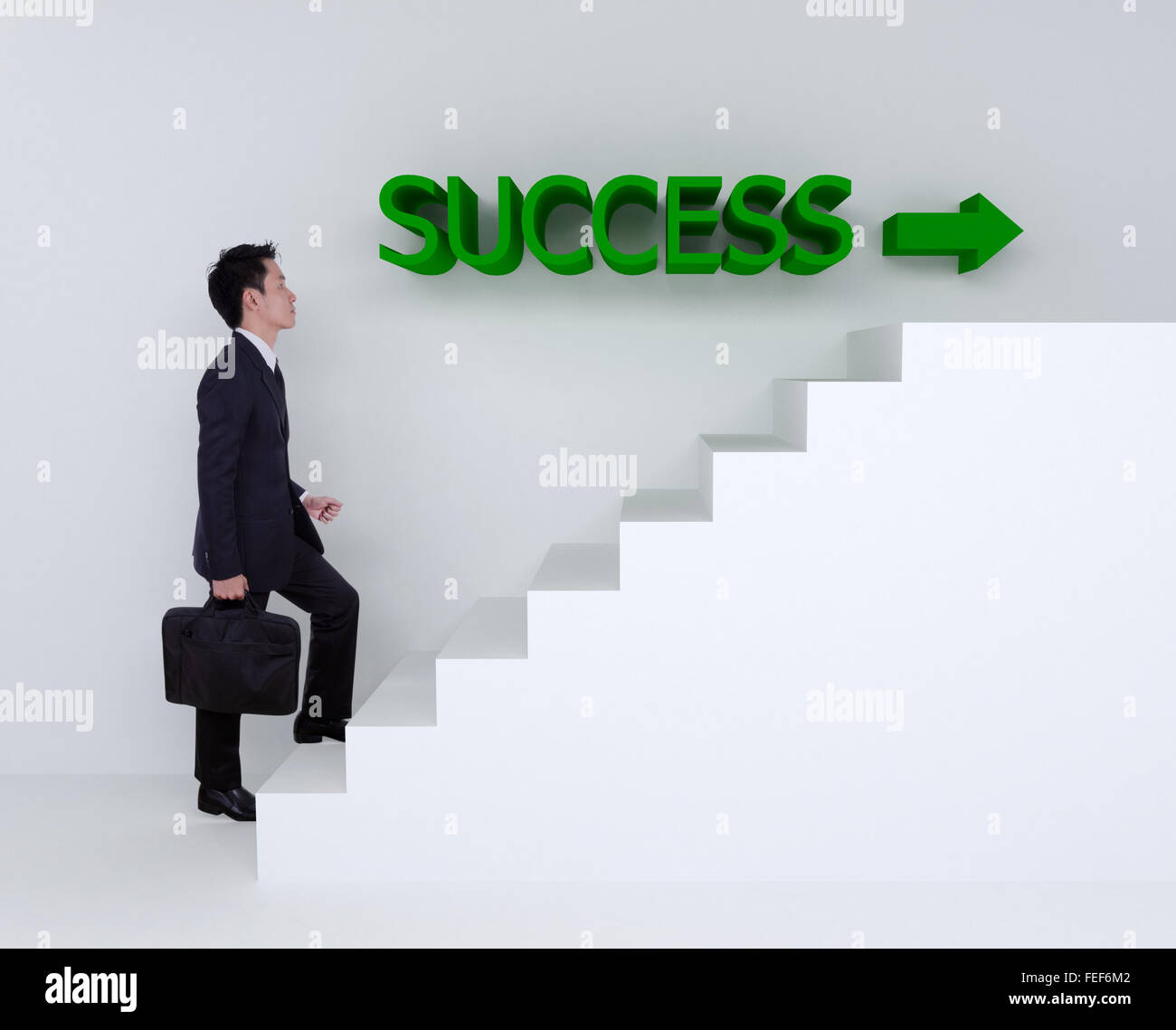 Business man stepping up on stairs to success of business Stock Photo ...