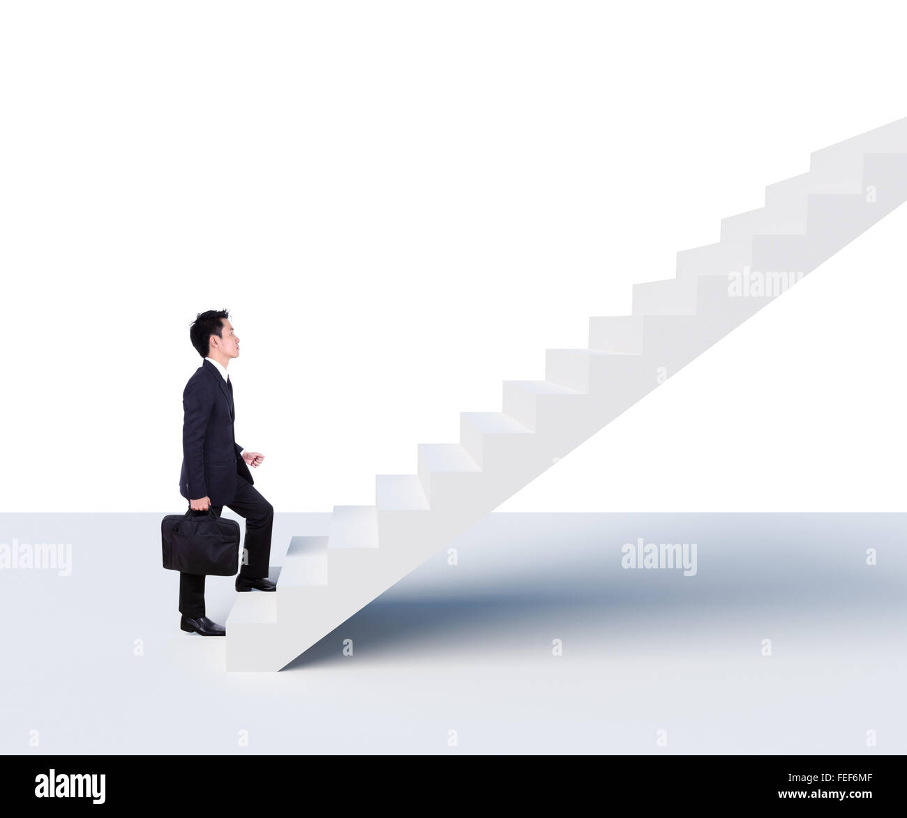Business man stepping up on stairs isolated on white background Stock ...