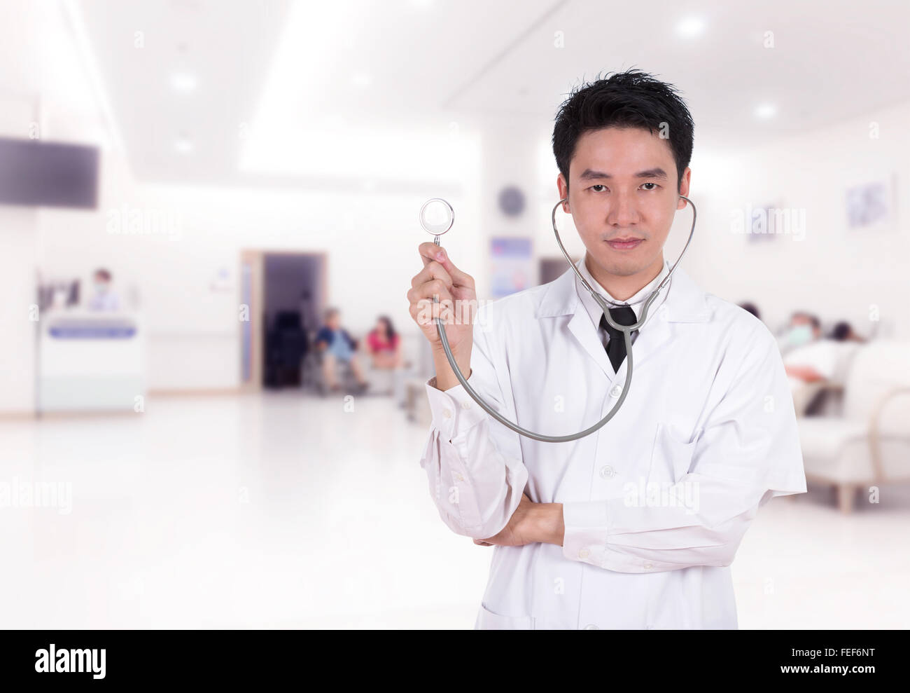doctor with stethoscope in hospital background Stock Photo - Alamy