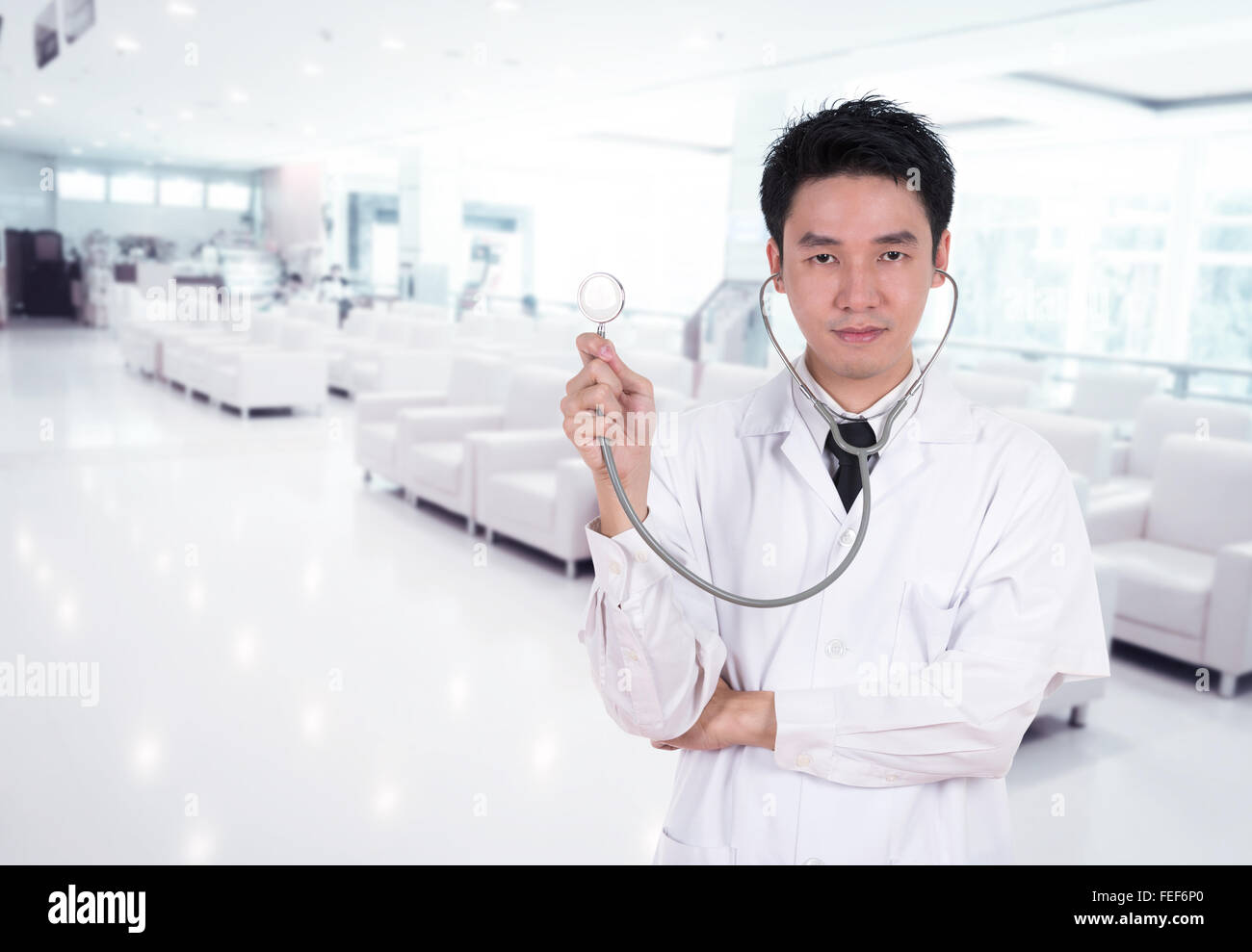 doctor with stethoscope in hospital background Stock Photo - Alamy
