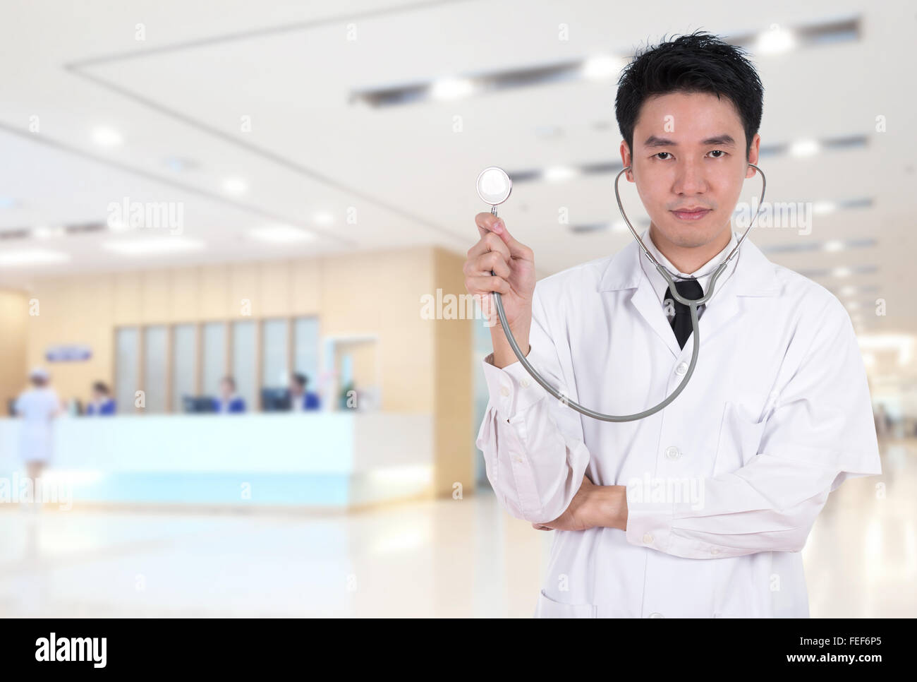 doctor with stethoscope in hospital background Stock Photo - Alamy
