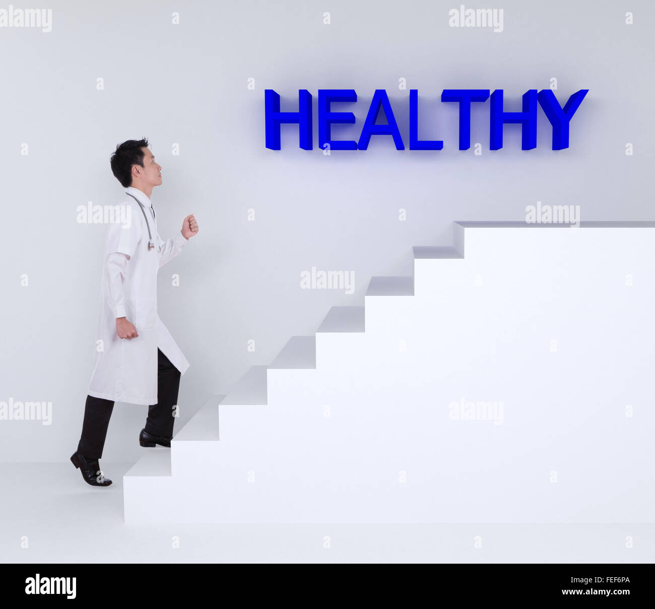 male doctor stepping up on stairs to healthy Stock Photo - Alamy