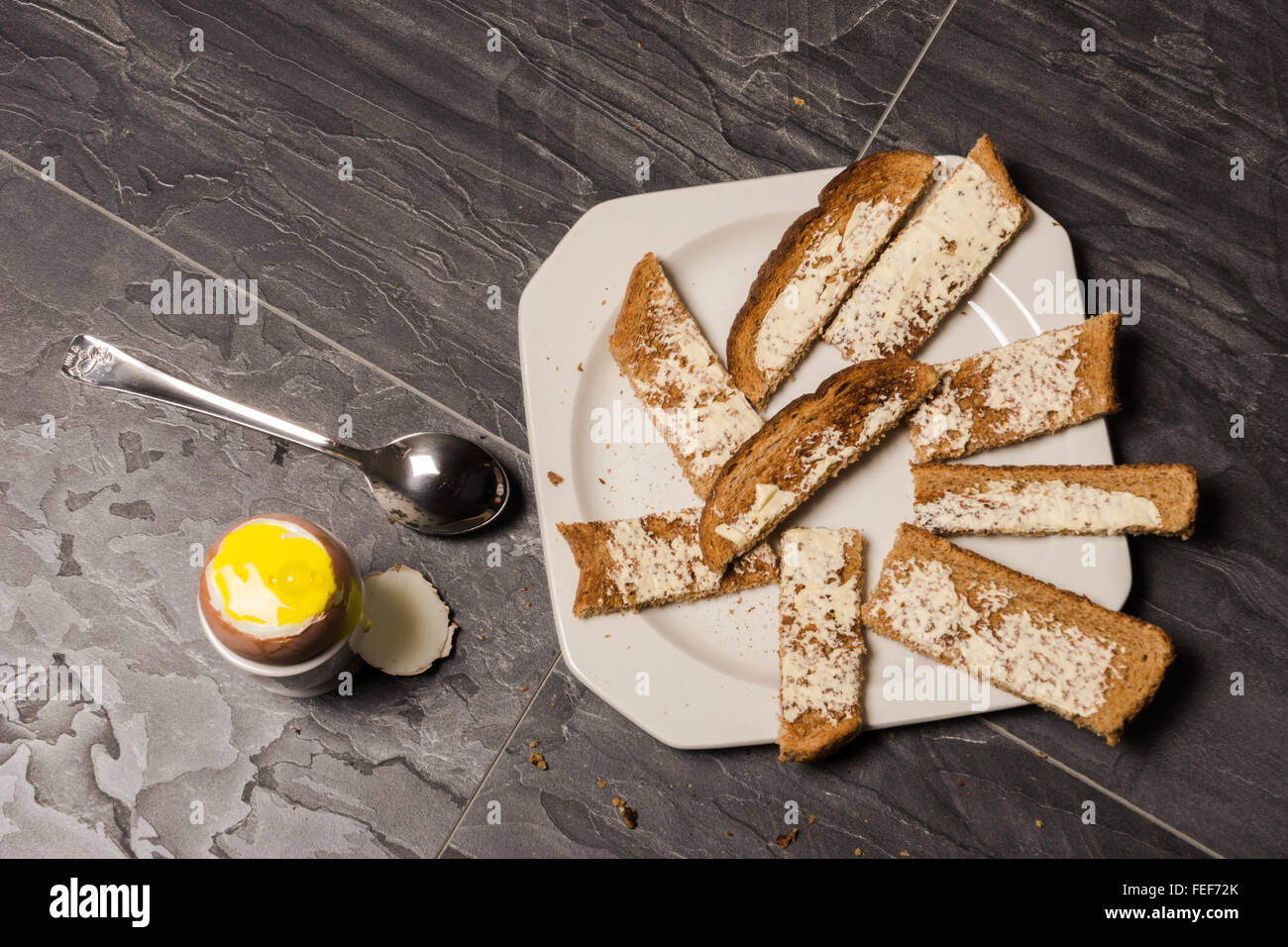 Boiled egg breakfast with toast soldiers Stock Photo - Alamy