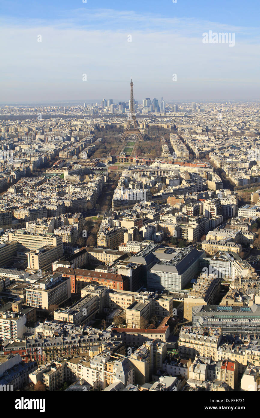 High level view of the city of Paris with the Eiffel Tower in the ...