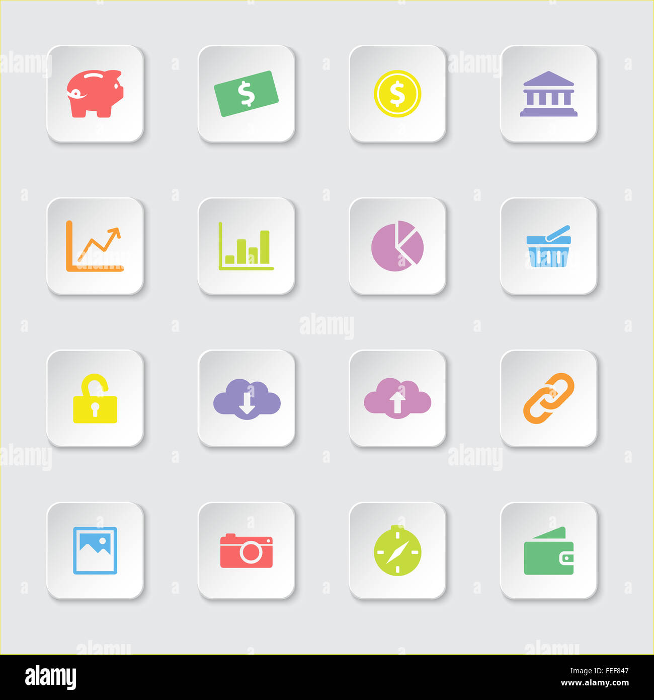 [JPEG] colorful web icon set 4 on white rounded rectangle button with ...