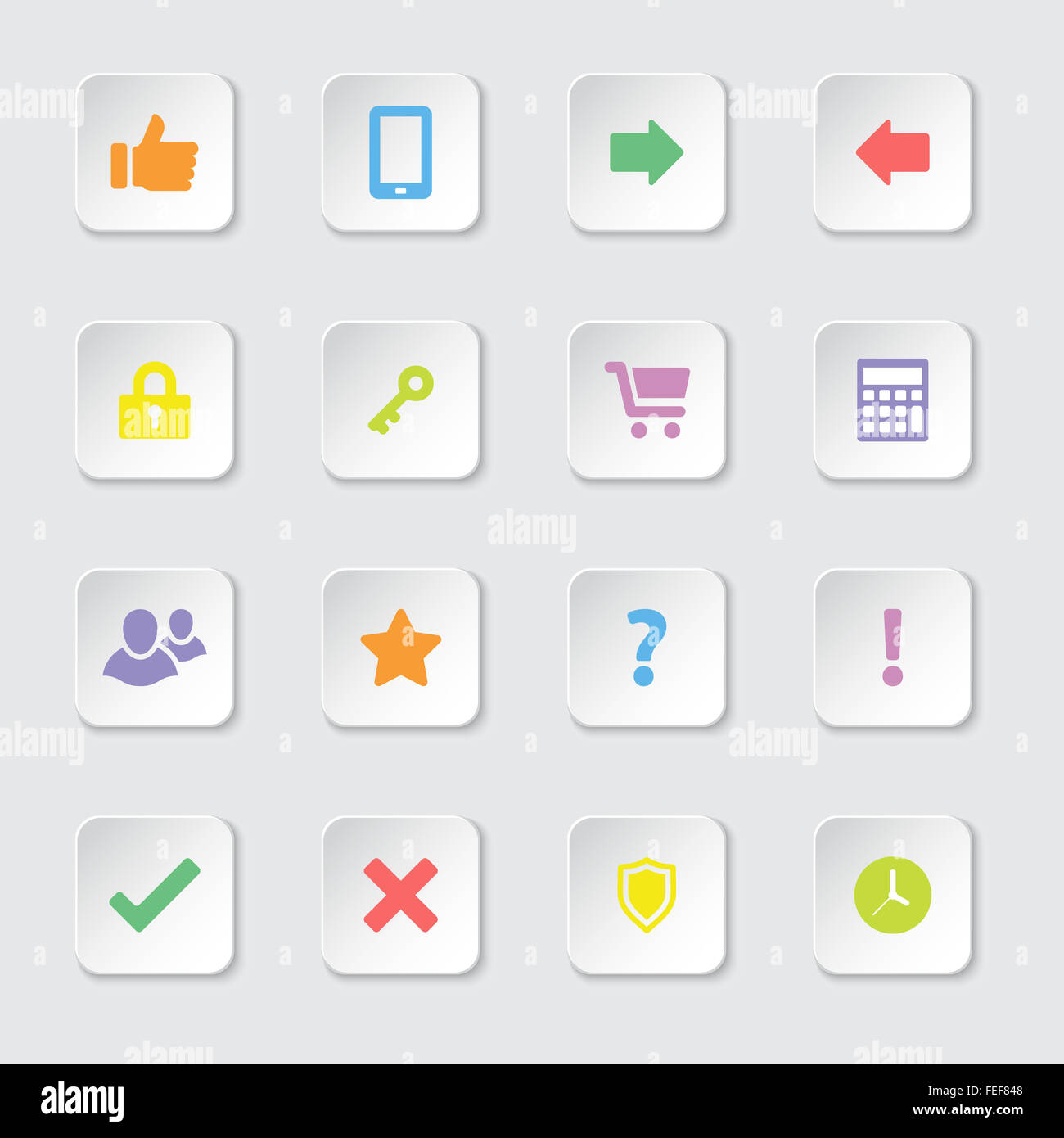 [JPEG] colorful web icon set 2 on white rounded rectangle button with ...