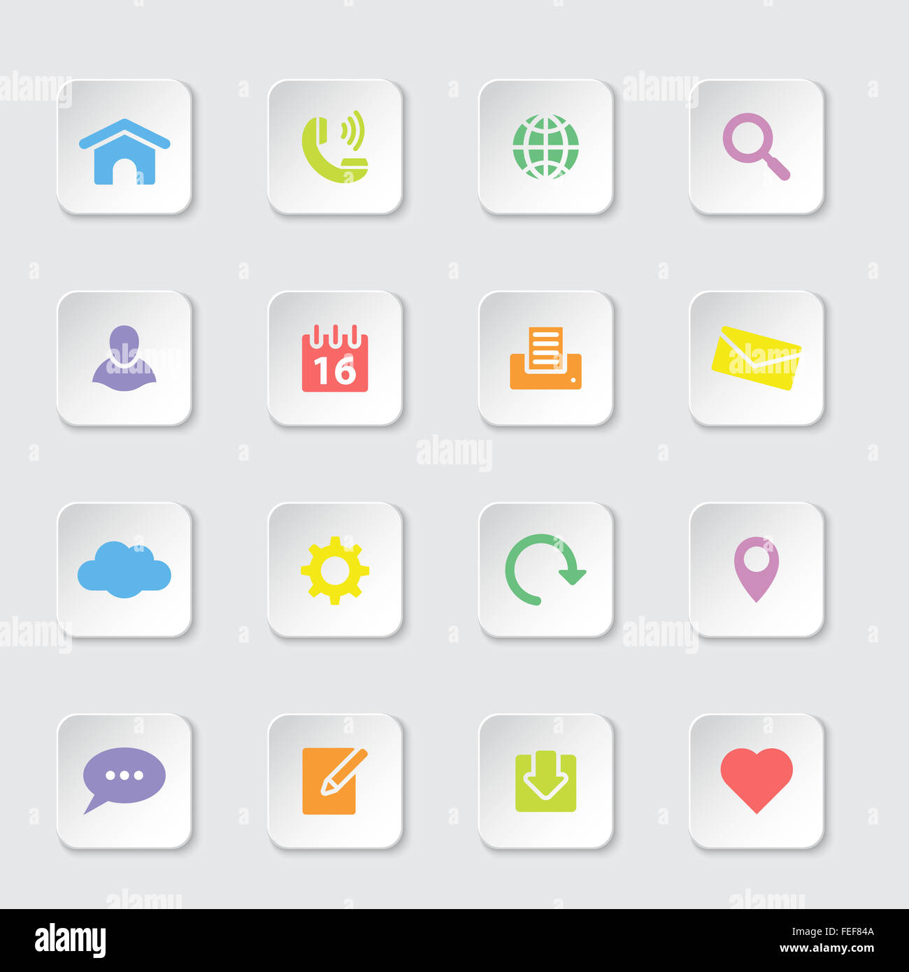 [JPEG] colorful web icon set 1 on white rounded rectangle button with ...
