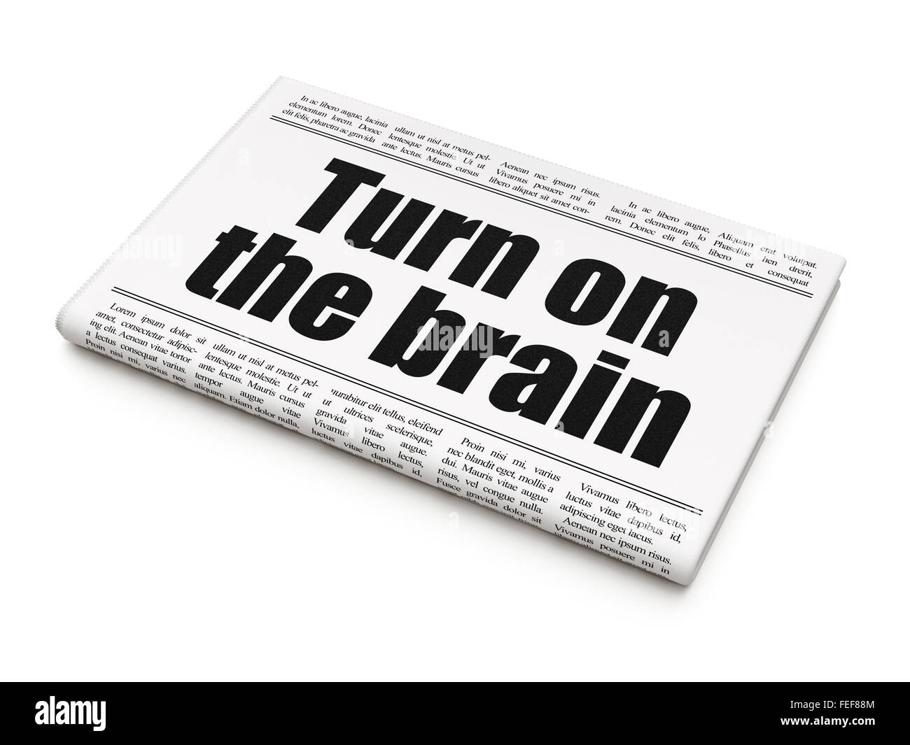 Studying concept: newspaper headline Turn On The Brain Stock Photo - Alamy
