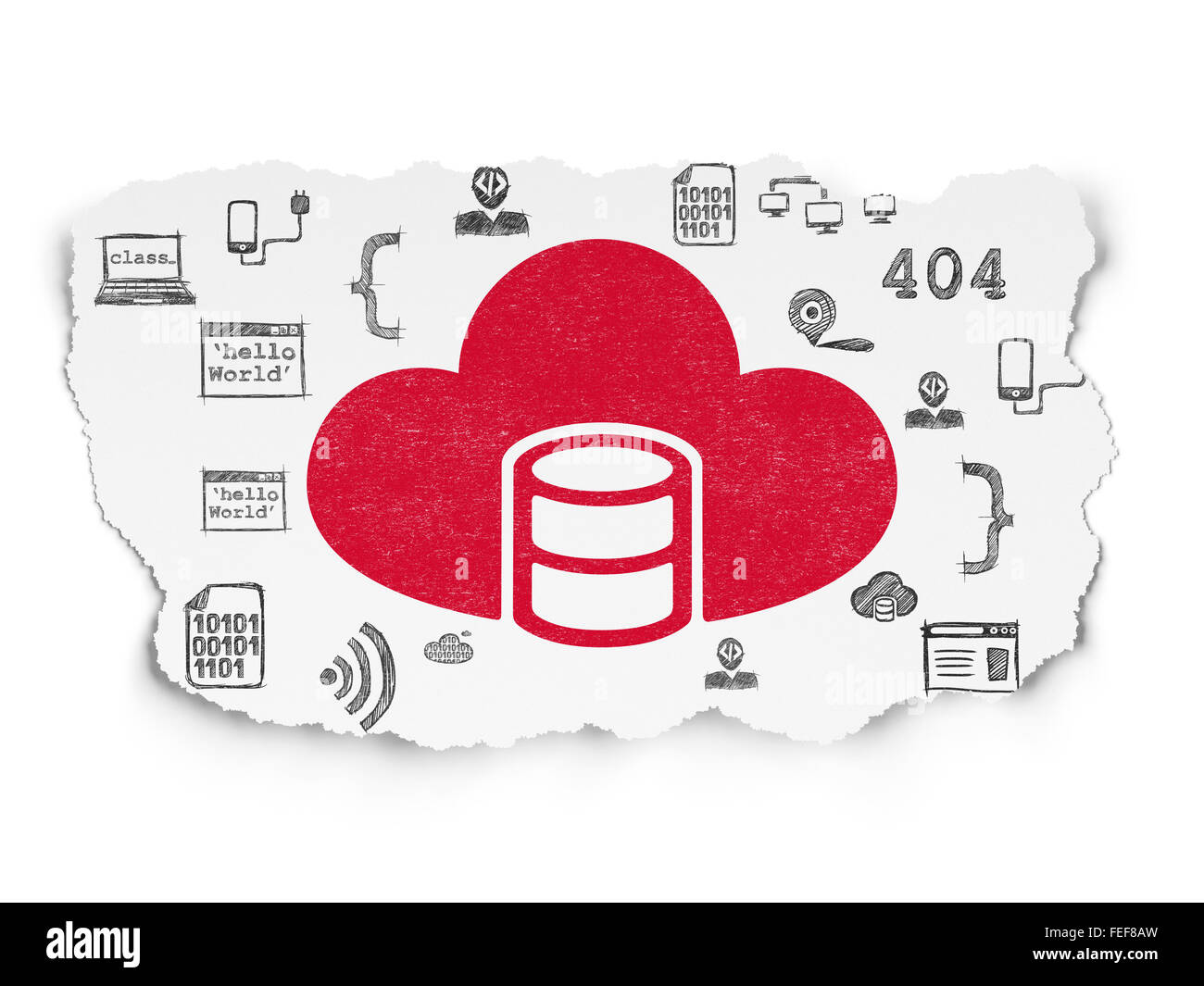 Software concept: Database With Cloud on Torn Paper background Stock Photo - Alamy