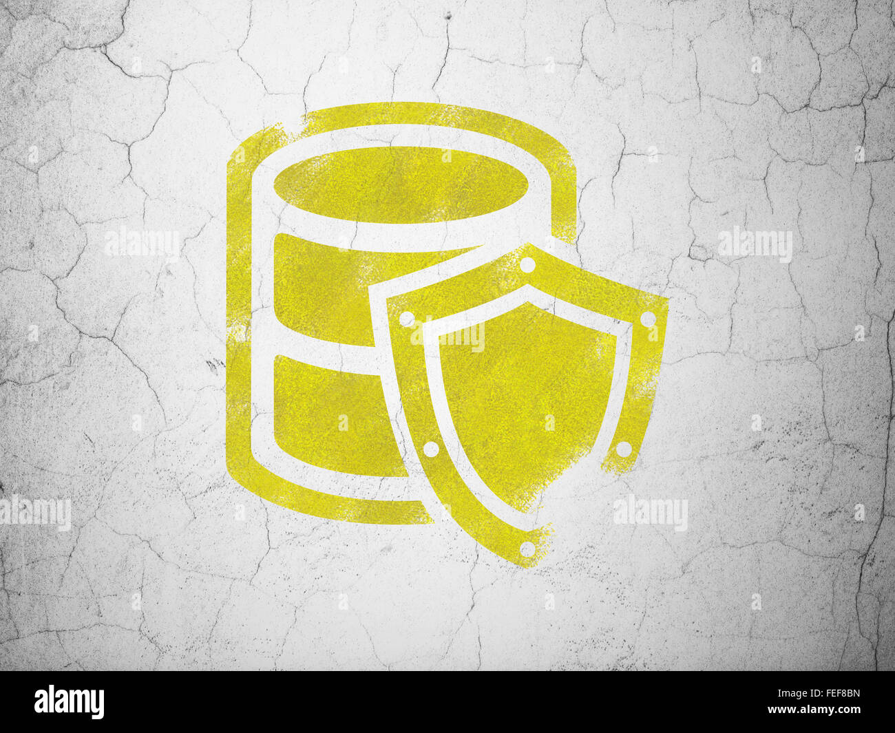 Database concept: Database With Shield on wall background Stock Photo - Alamy