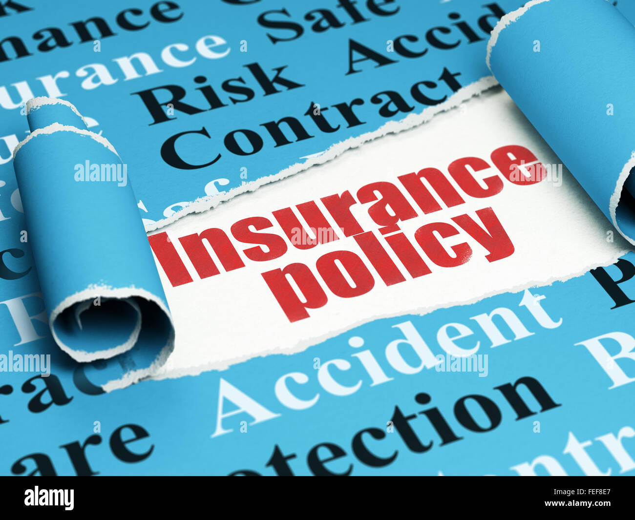 Insurance concept: red text Insurance Policy under the piece of torn ...