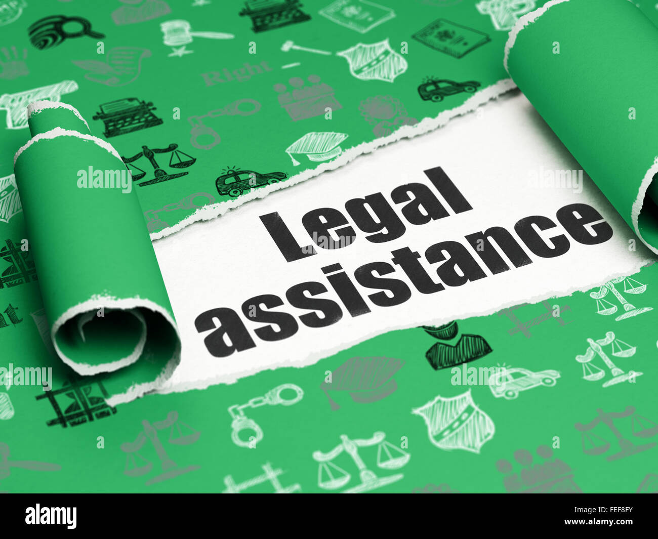 Law concept: black text Legal Assistance under the piece of torn paper ...