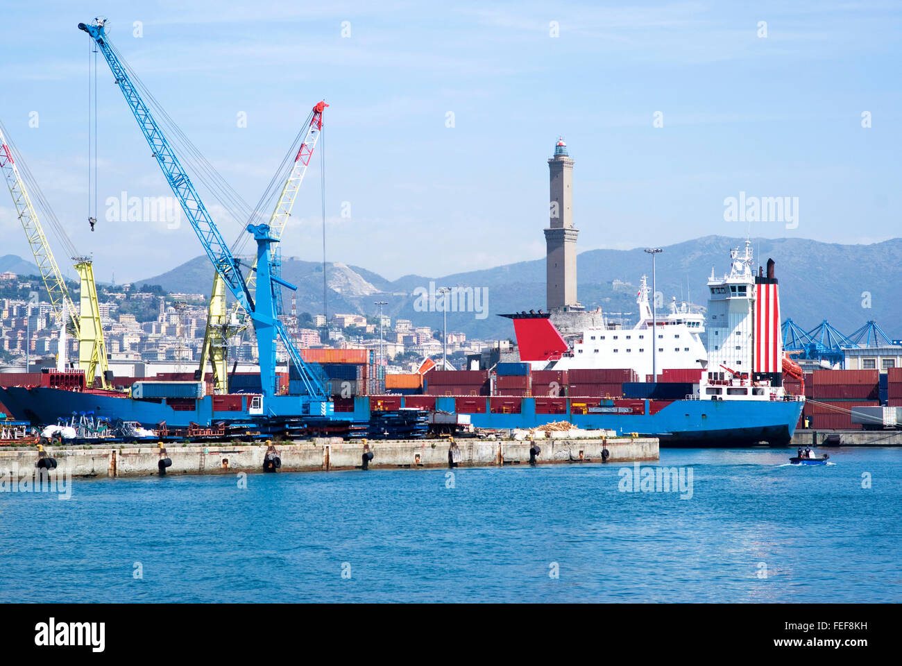 Cargo terminal in the port of Genoa, one of the most important seaports ...