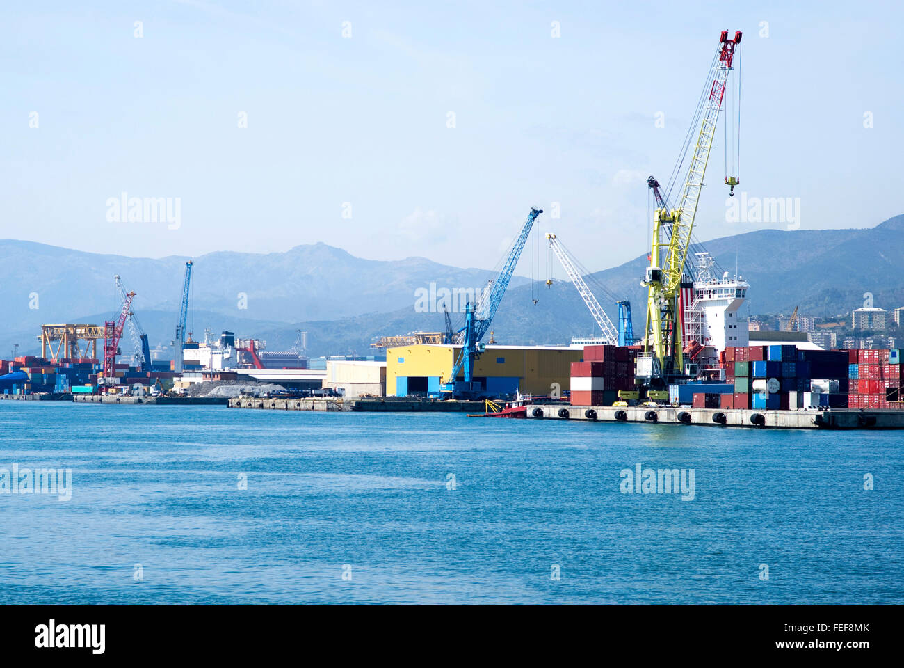 Cargo terminal in the port of Genoa, one of the most important seaports ...
