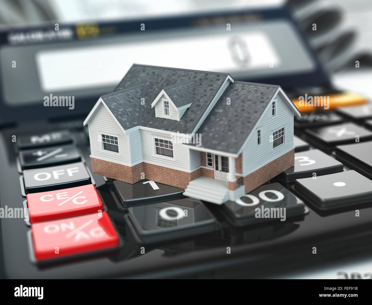 Mortgage calculator. House on buttons. Real estate concept. 3d Stock ...