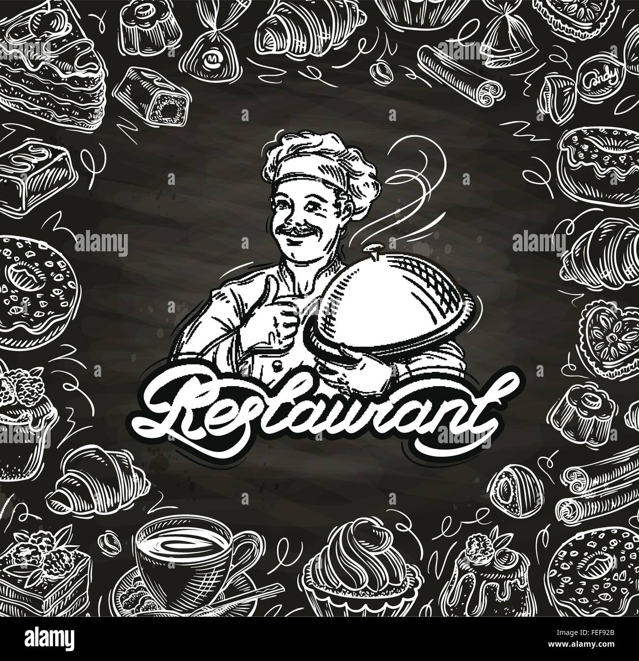 cooking. hand drawn chef and the food. vector illustration Stock Vector ...