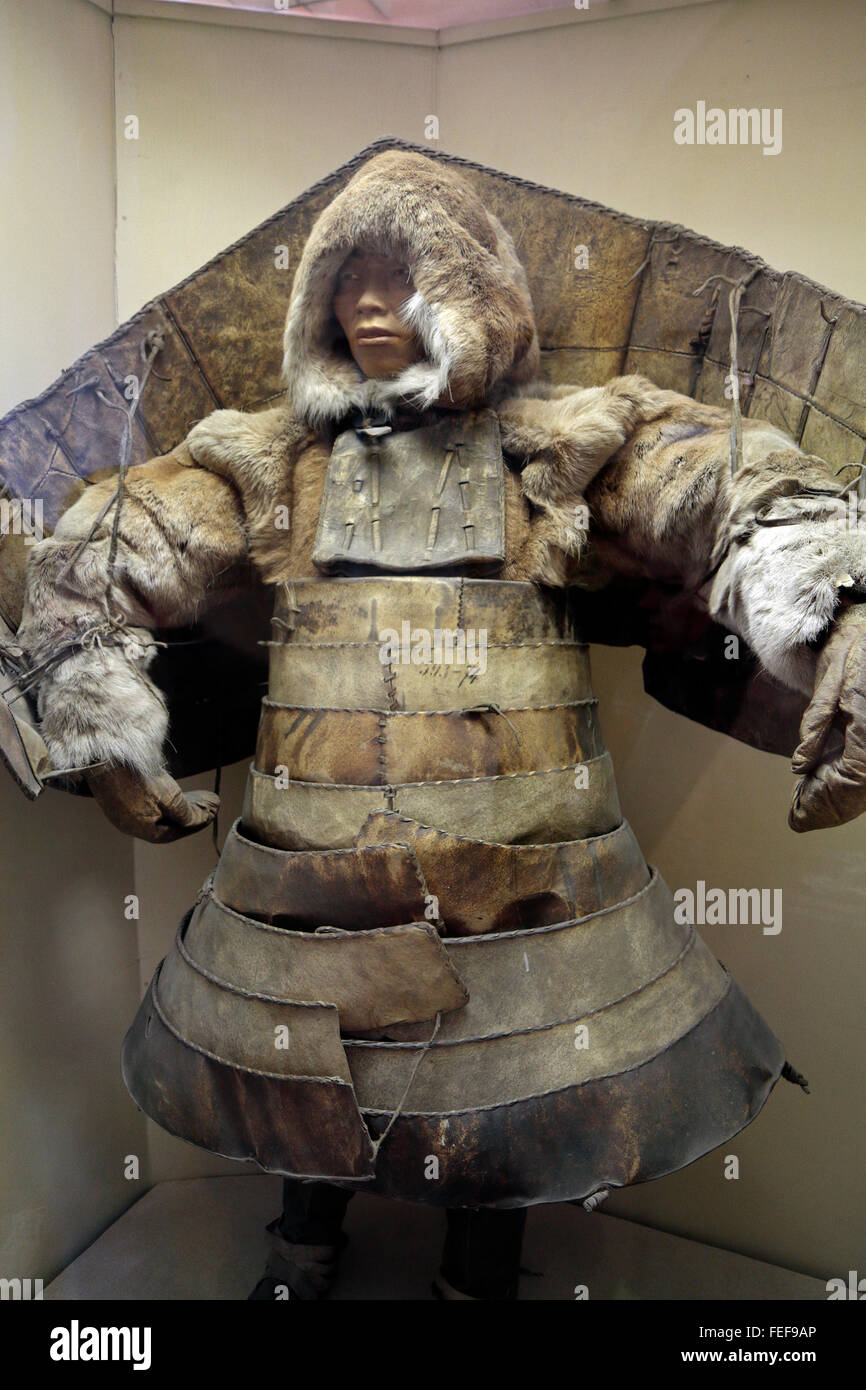 An Eskimo-warrior of Saint Lawrence Island in battle armor in the ...