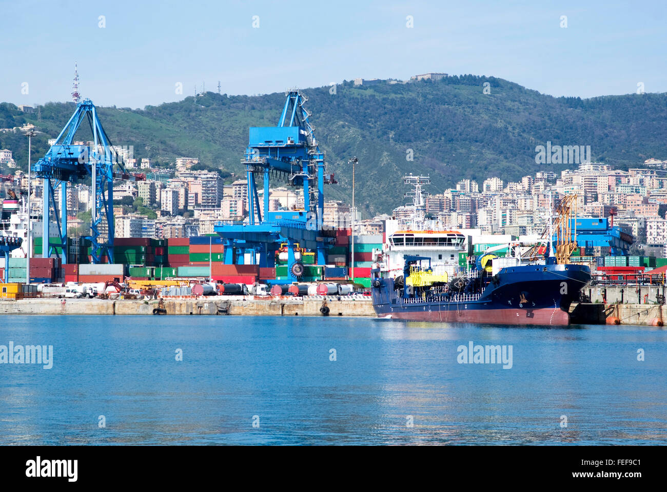 Cargo terminal in the port of Genoa, one of the most important seaports ...