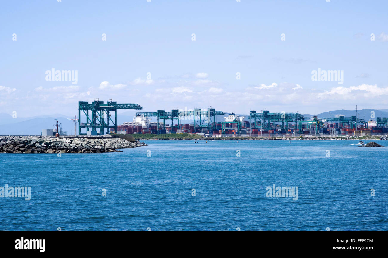 Cargo terminal in the port of Genoa, one of the most important seaports ...