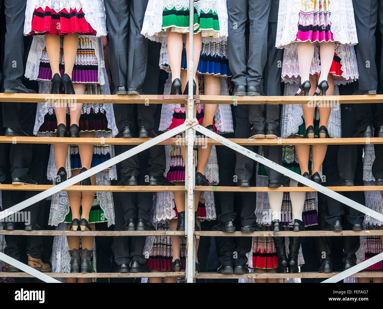 Couples wearing original Sorbian festivity costumes posing for a photo ...