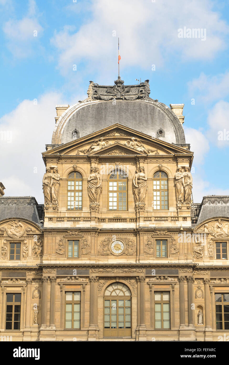 Paris, France - July 8, 2015: Architectural detail of the Louvre Museum ...