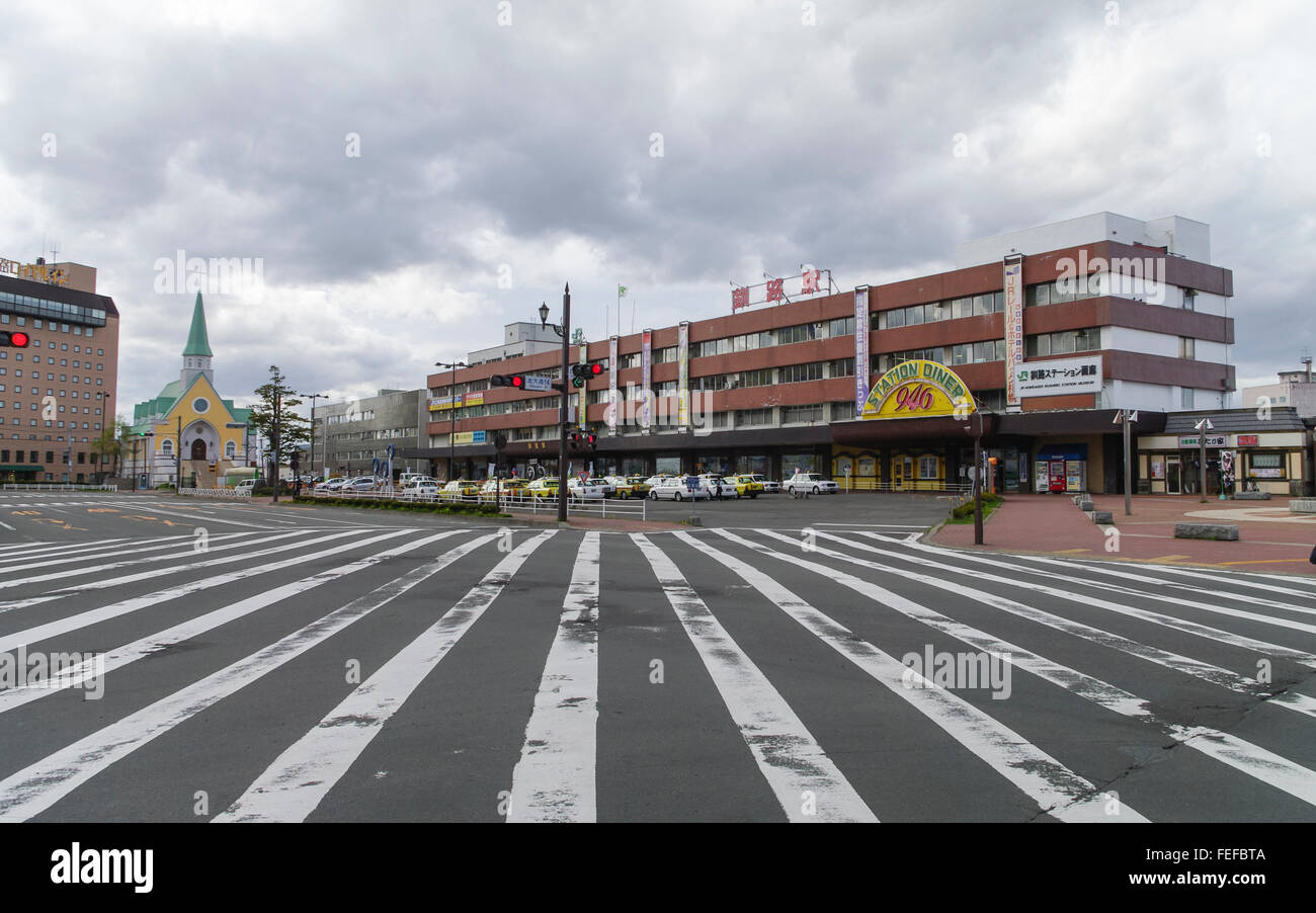 Japan Railways JR train station in Kushiro, Hokkaidō, Japan. View of ...