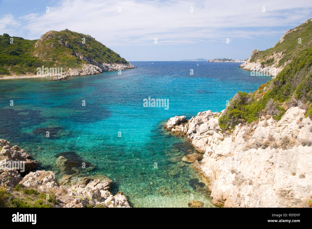 Afionas, Corfu, Ionian Islands, Greece. View over picturesque cove at ...