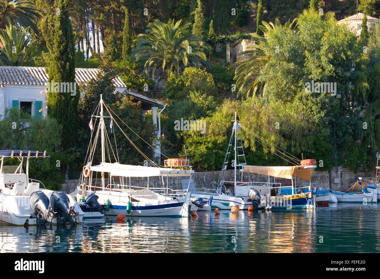 Kouloura, Corfu, Ionian Islands, Greece. View across the picturesque ...