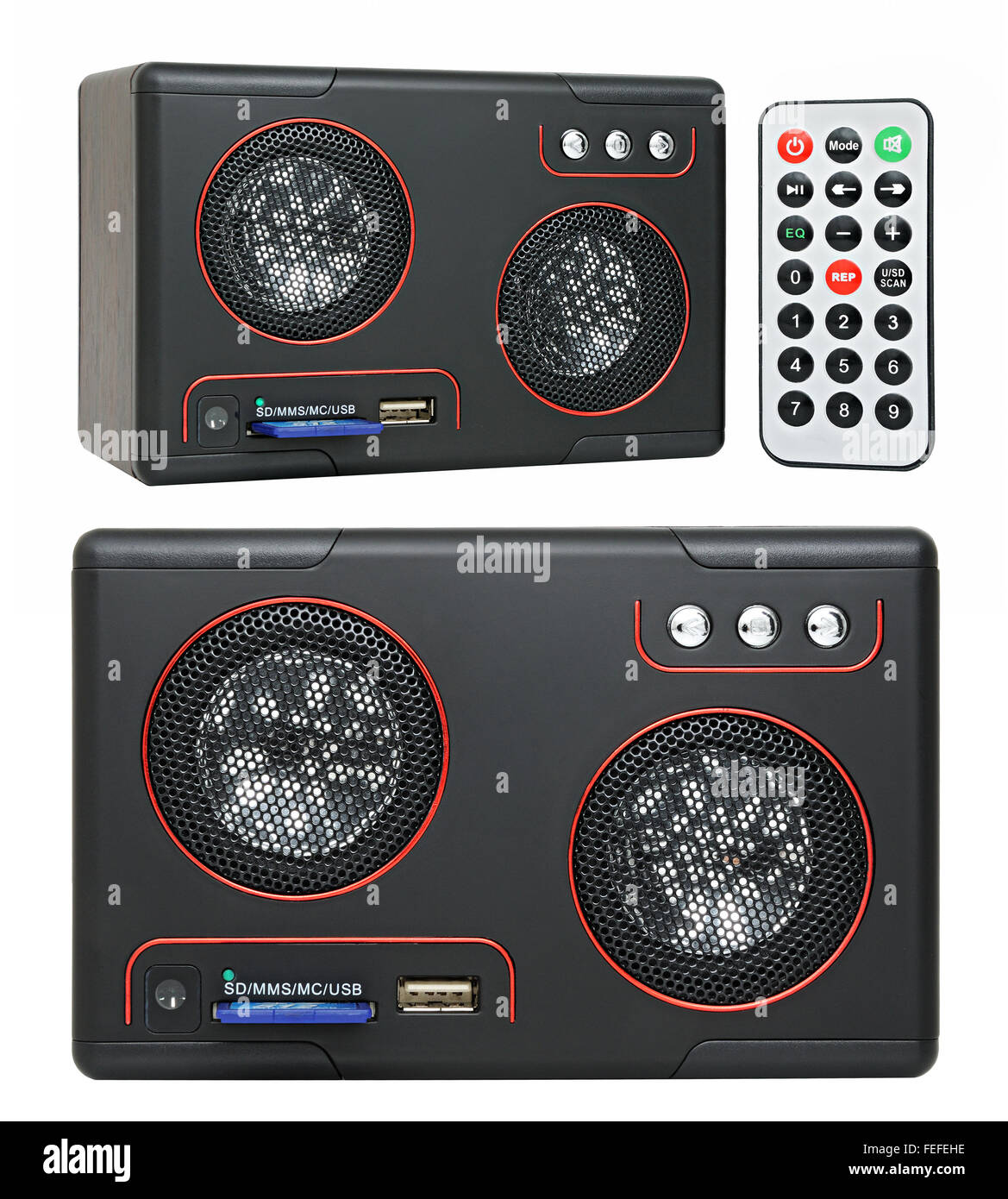 Computer Speaker, MP3 player with card-reader isolated on white ...