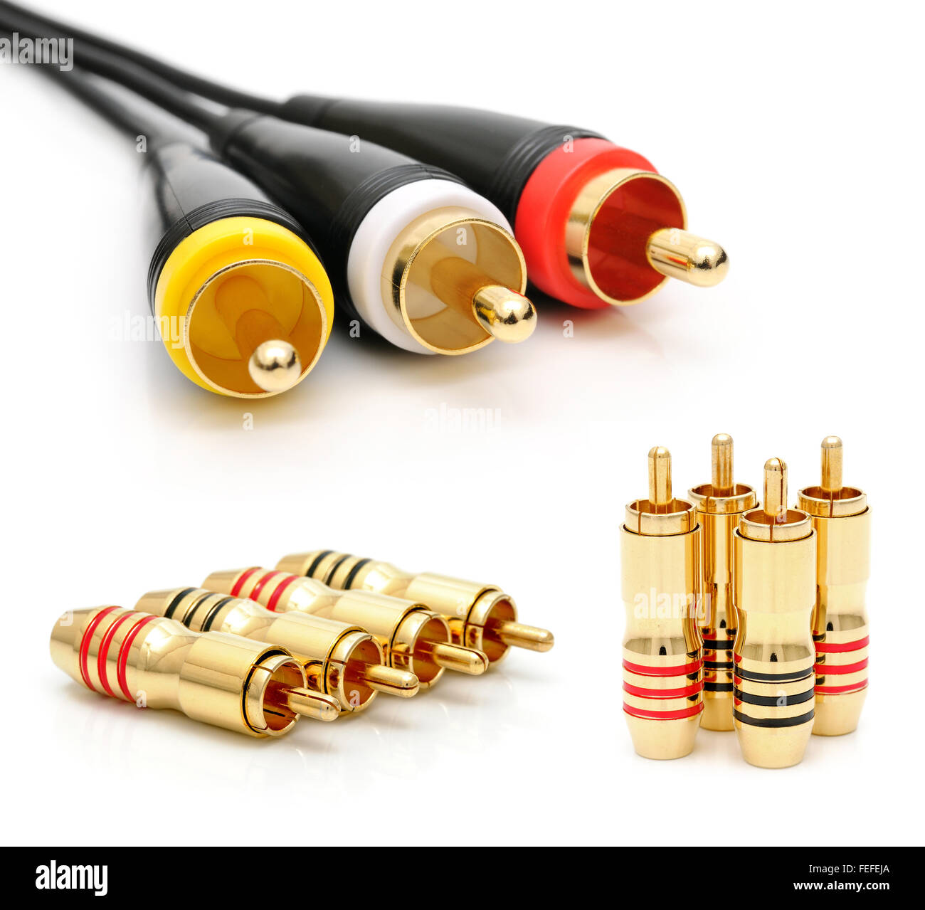 Cable with connectors for video and audio recording. Collage Stock ...