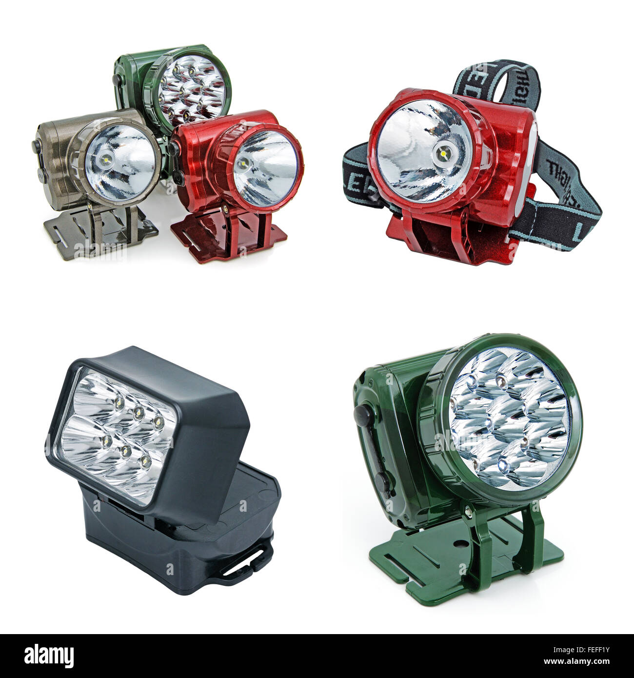 LED electric torches with a cellular reflector. Collage Stock Photo - Alamy