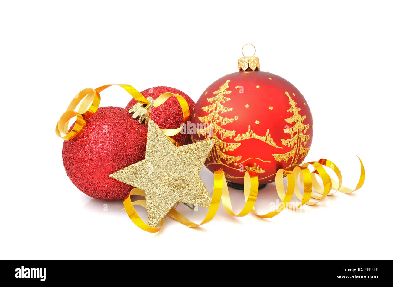 Christmas tree decorations on a white background Stock Photo - Alamy