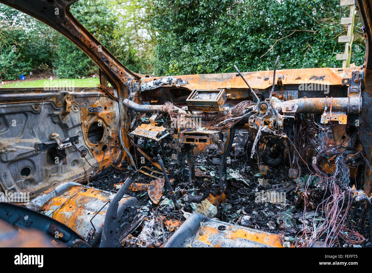 Inside of an abandoned fire damaged car Stock Photo - Alamy