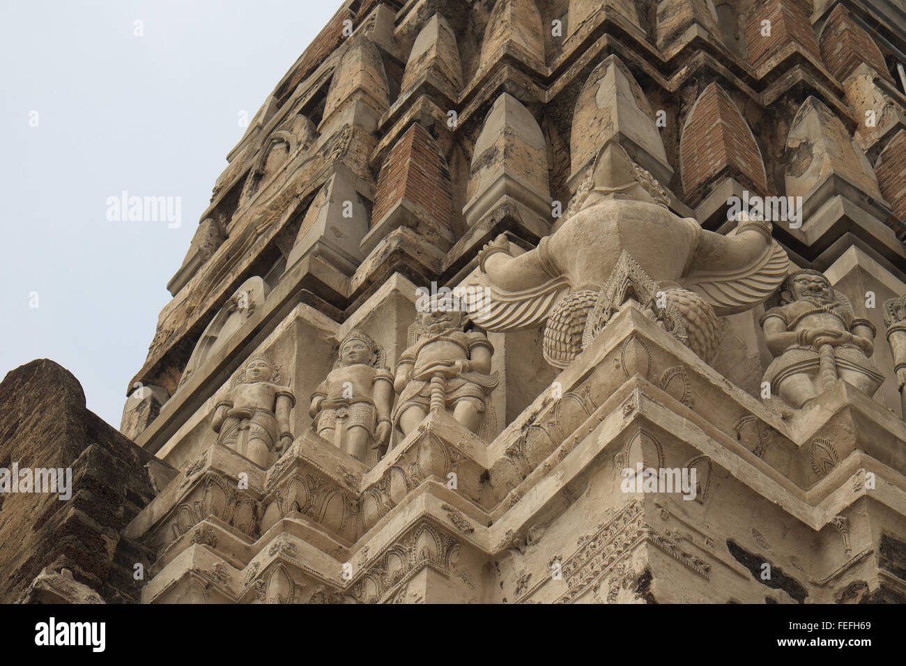 Recently restored statues of Garuda and other mythical beings on the ...