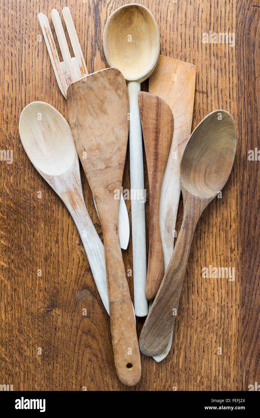 Pile of wooden kitchen utensils Stock Photo - Alamy