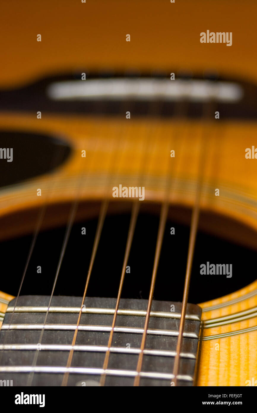 Looking down the neck of an acoustic guitar Stock Photo - Alamy
