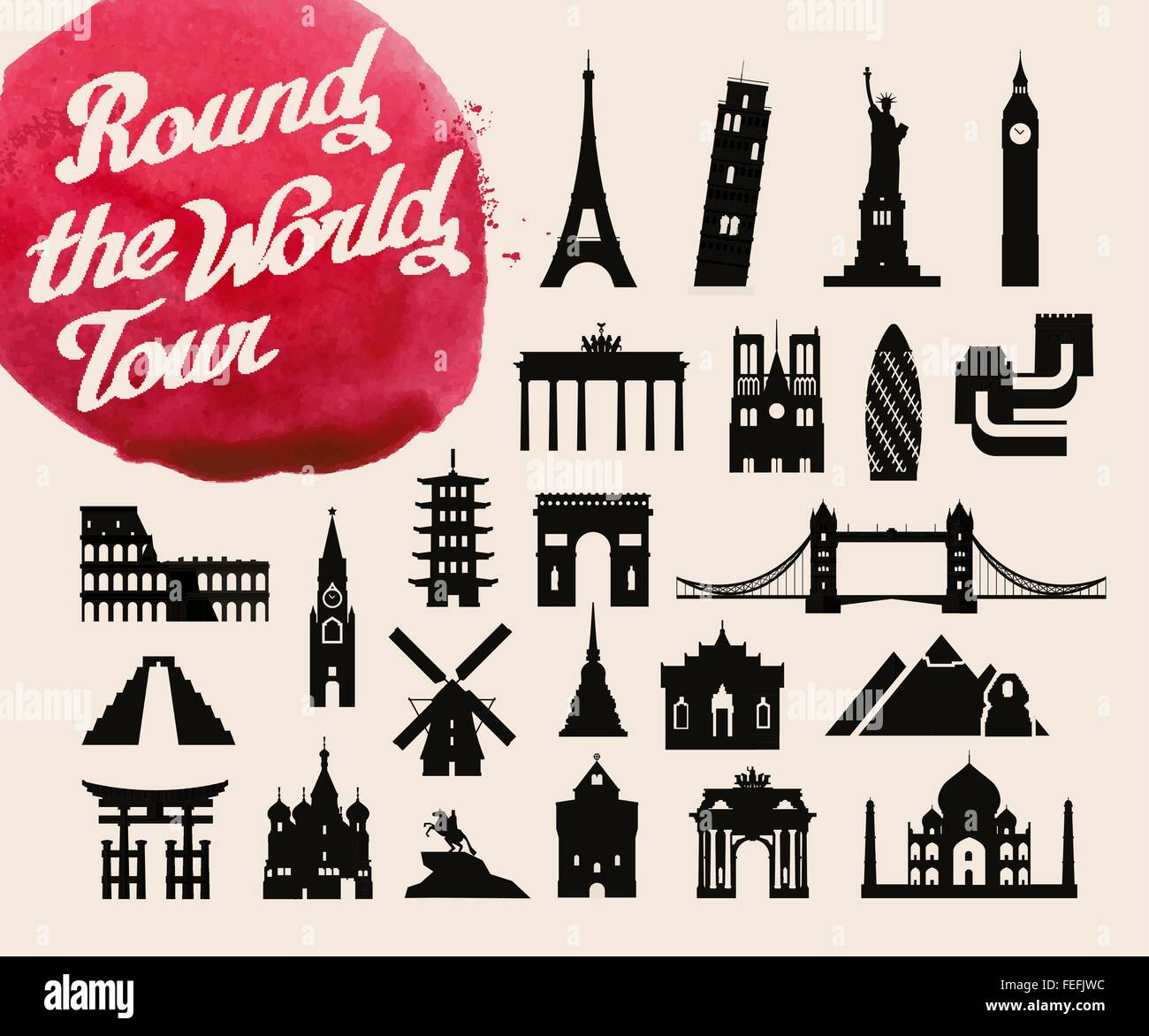 historic buildings of the world. set of icons, symbols Stock Vector ...