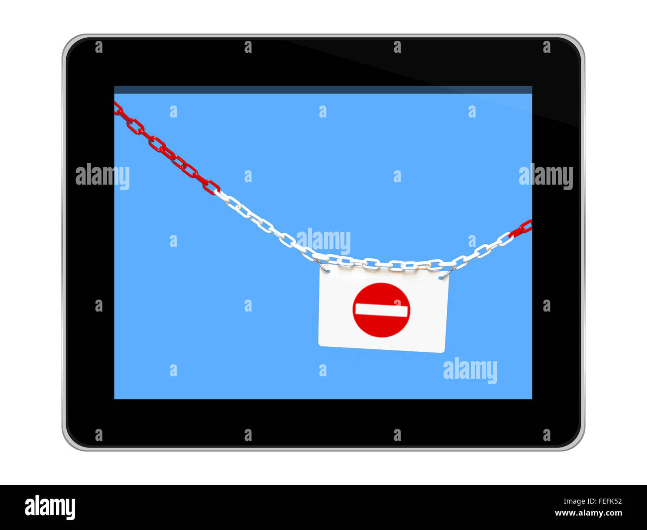 Internet privacy, security concept. Tablet isolated on white, with ...