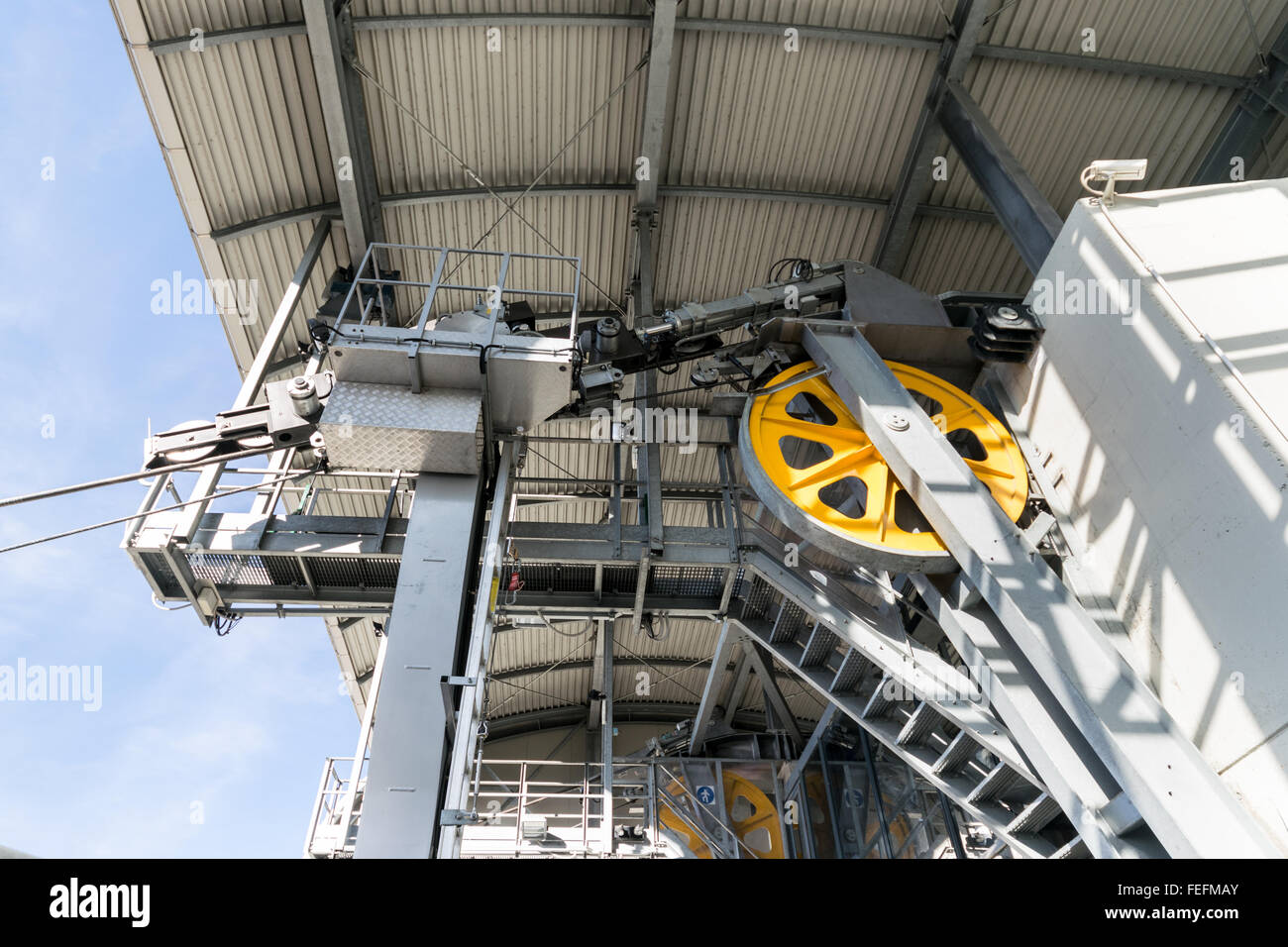 Detail of the mechanisms that allow the operation of a cableway ...