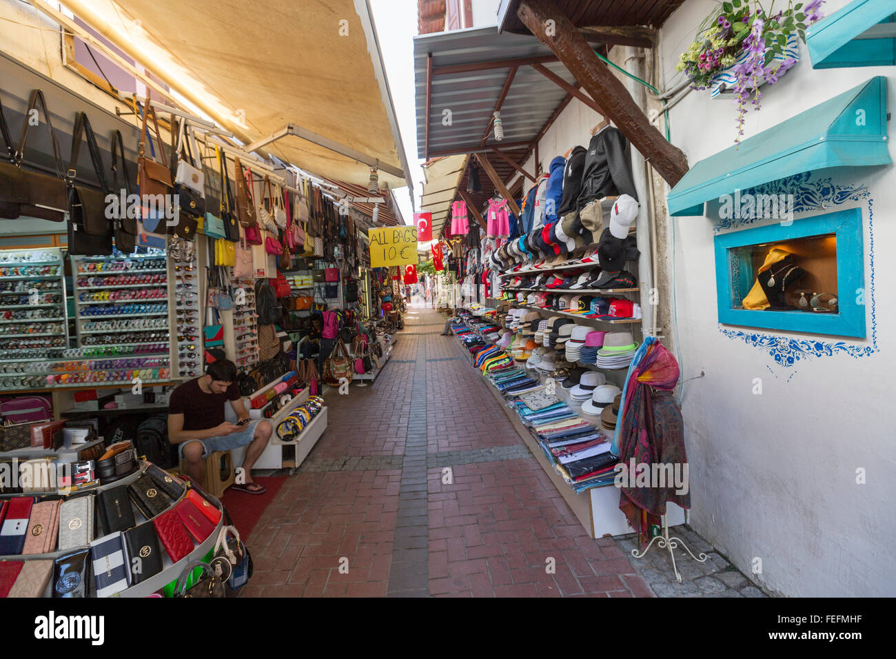 Kuşadası Grand bazaar, an undercover shopping area. Aydın, Turkey Stock ...