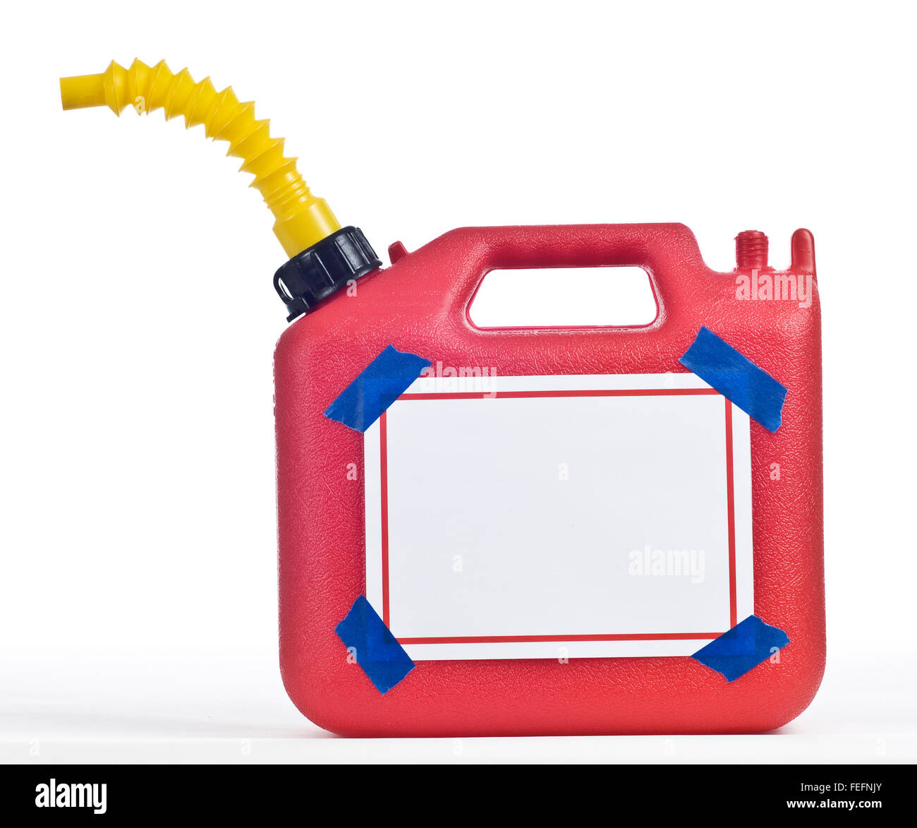 Gas Can With Blank Sign and Blue Tape Stock Photo - Alamy