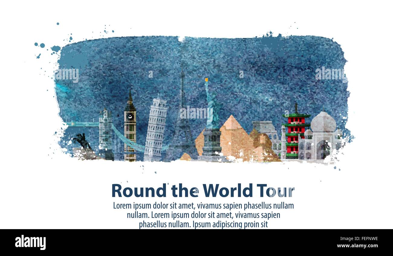 travel, journey. historic buildings of the world. vector illustration ...