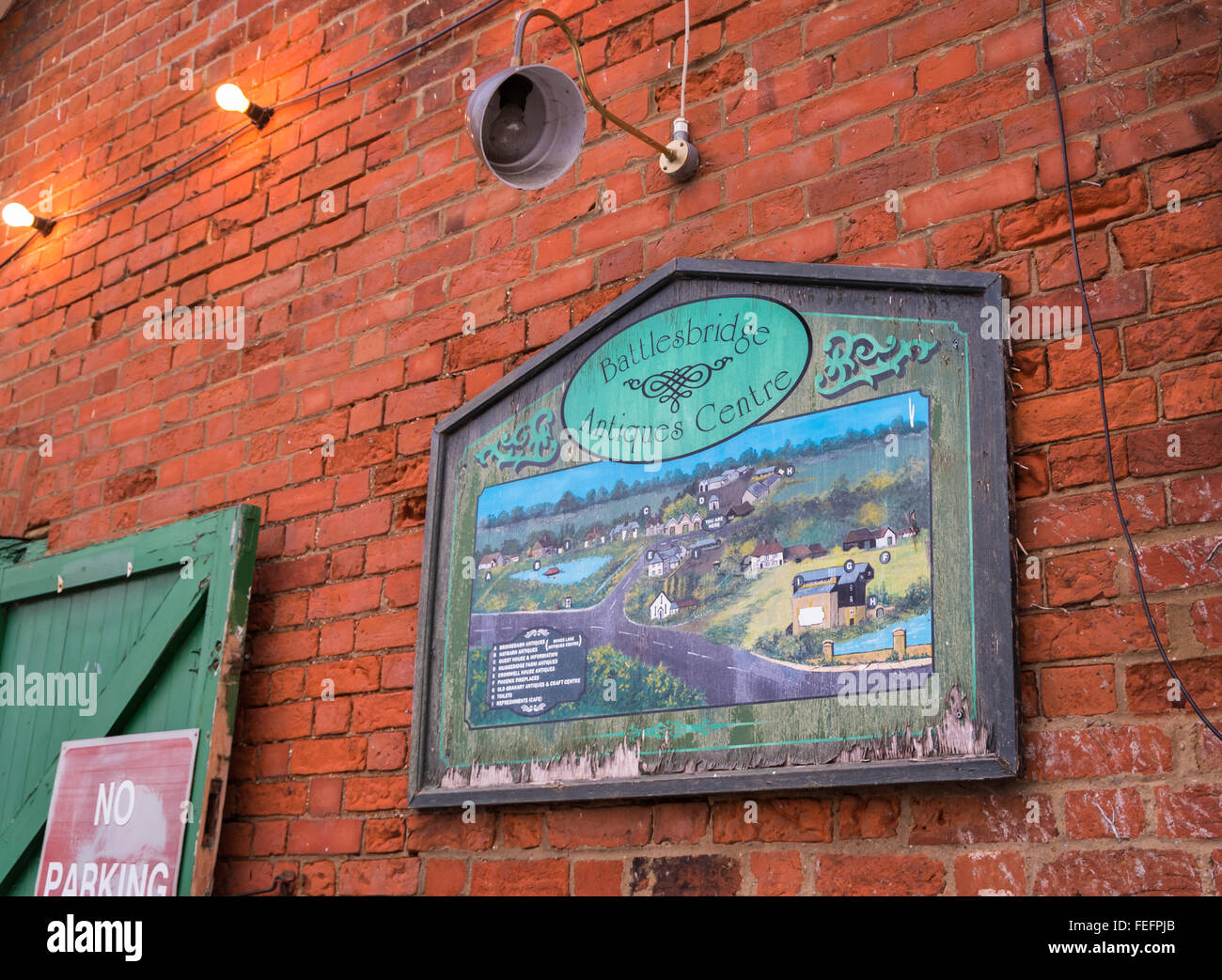Sign and map of Battlesbridge Antique Centre in Essex, UK, mounted on ...