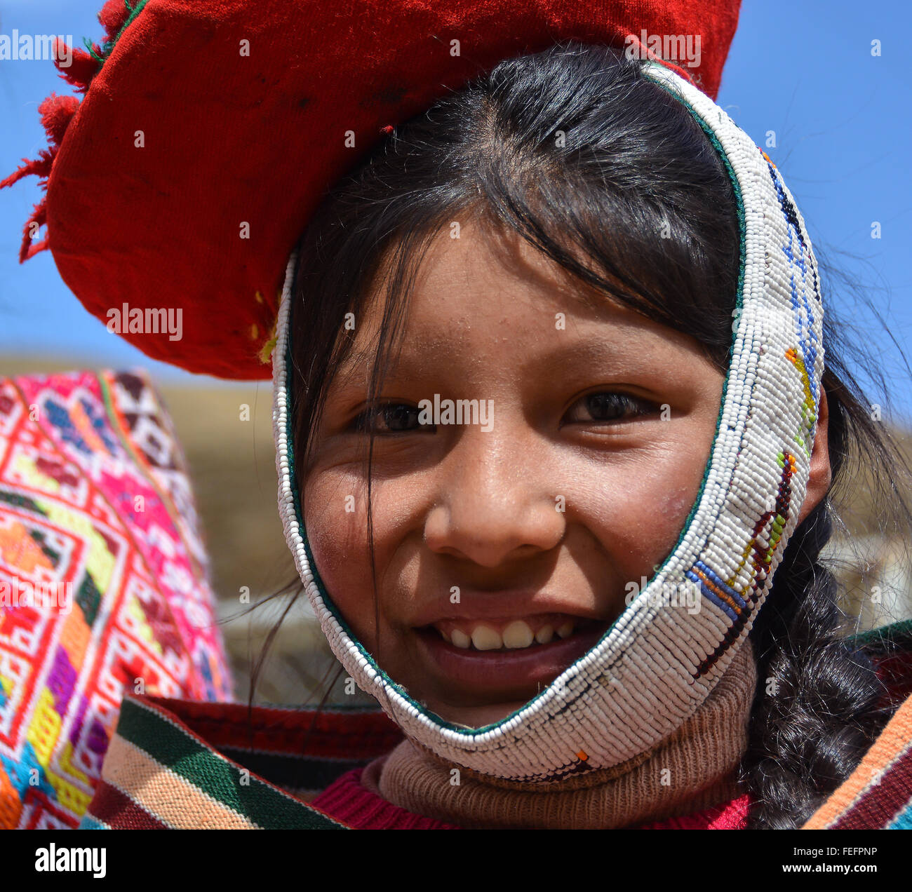 Indigenous girl in traditional costume, portrait, Cusco, Peru Stock ...