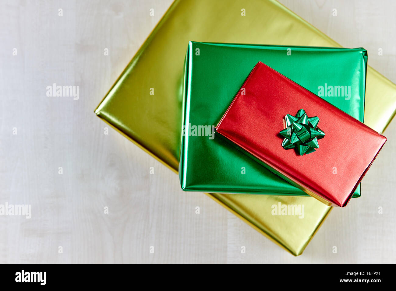 Top view showing boxes of presents, with space for text Stock Photo - Alamy
