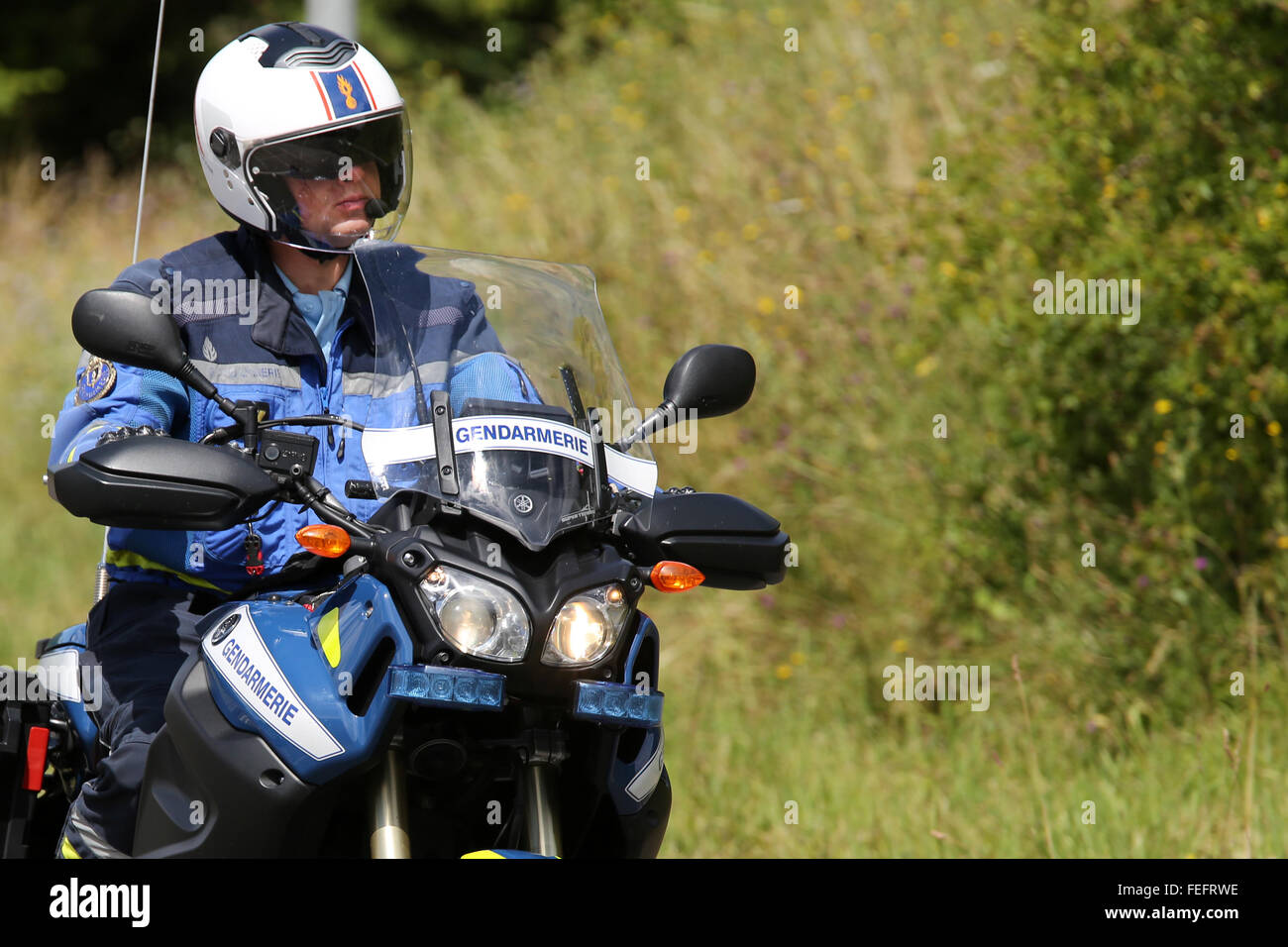 French police motorbike Gendarmerie during the Tur de France on an ...