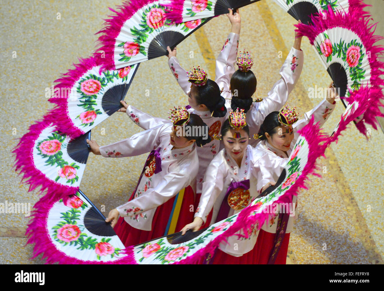 New York, USA. 6th Feb, 2016. Dancers perform fan dance at the ...