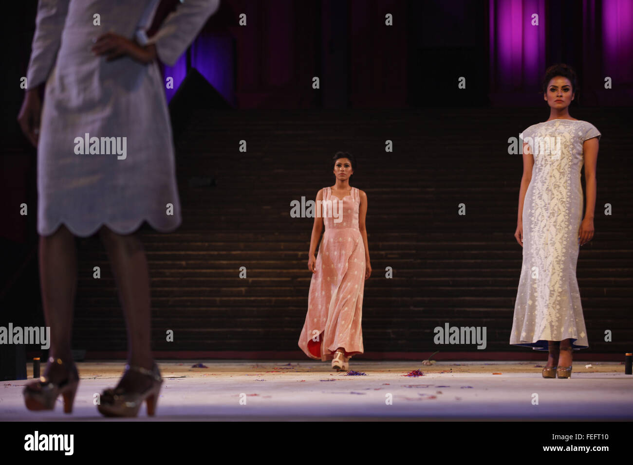 Dhaka, Bangladesh. 6th Feb, 2016. Models display cloths made by Muslin ...